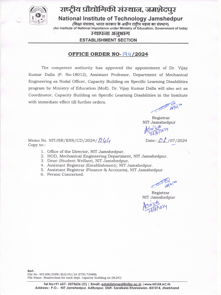 Office Order No-194-2024, Dr. Vijay Kumar Dalla, Assistant Professor ... Office Order No-194-2024, Dr. Vijay Kumar Dalla, Assistant Professor ...