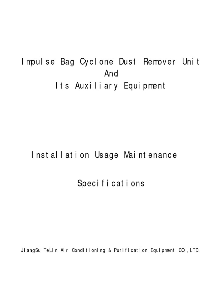 Instruction Manual For Impulse Bag Cyclone Dust Remover | PDF | Valve ...