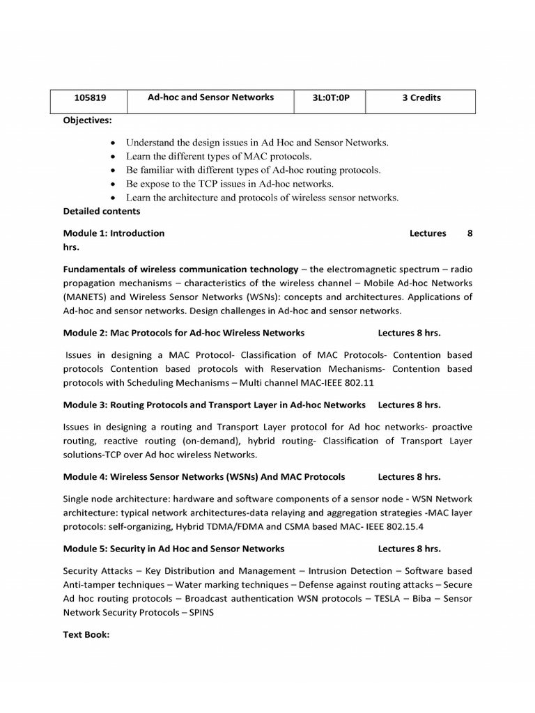 Syllabus Adhoc | PDF | Wireless Ad Hoc Network | Computer Network
