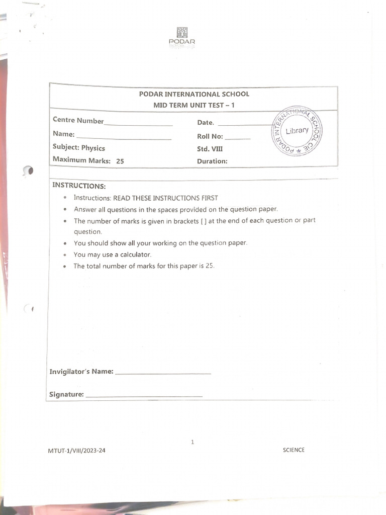 Physics Grade 8 Mtut1 Pyp | PDF