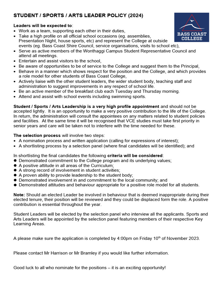 Student Leader Policy 2024 | PDF | Career & Growth | Business