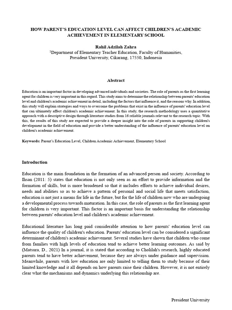 How Parent's Education Level Can Affect Children's Academic Achievement in Elementary School ...