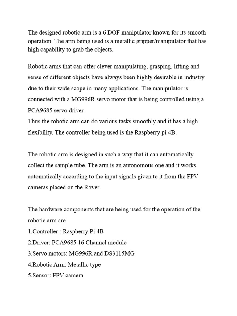 Robotic Arm Hardware Operation | PDF
