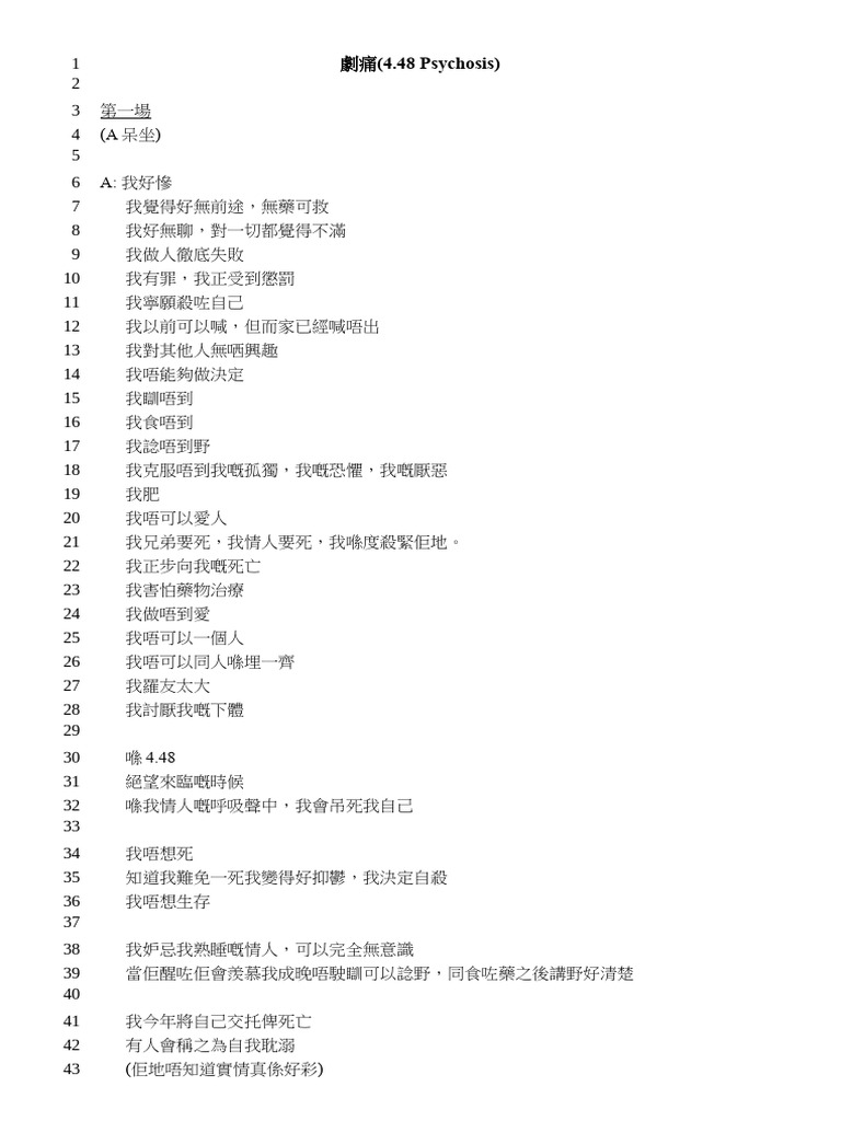劇痛(改編自4.48 Psychosis) | PDF