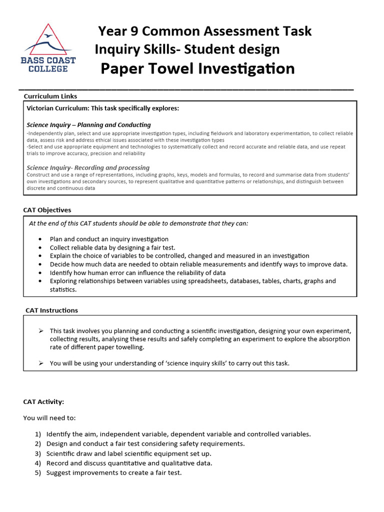 Year 9 Paper Towel Absorbency Test | PDF | Experiment | Data