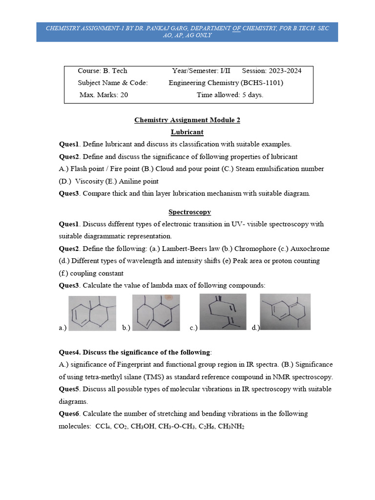 Assignment of Chemistry Tut | PDF | Spectroscopy | Chemistry