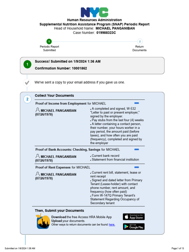 Supplemental Nutrition Assistance Program Periodic Report Access HRA ...