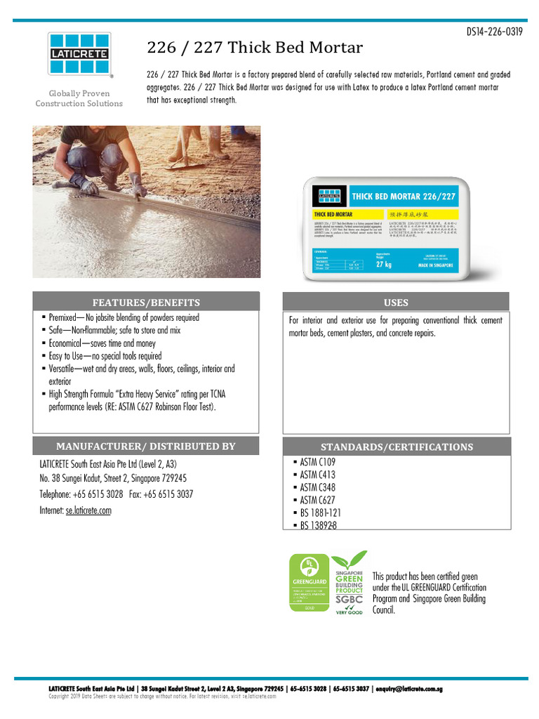 226 - 227 Thick Bed Mortar TDS | PDF | Mortar (Masonry) | Cement