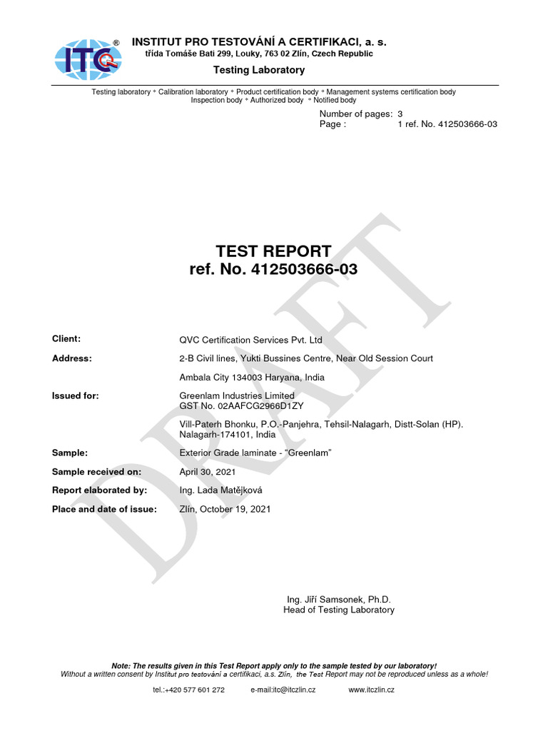 Greenlam Phenolic Panel Test Report | PDF