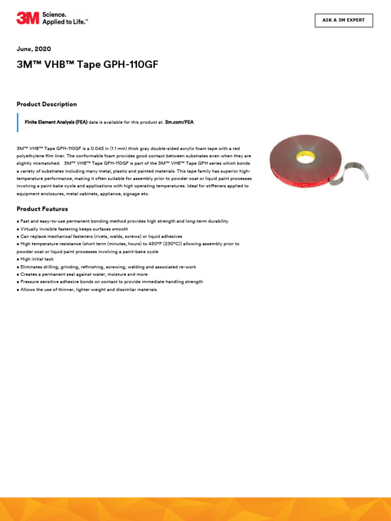 3M VHB Tape GPH-110GF | PDF | Adhesive | Paint