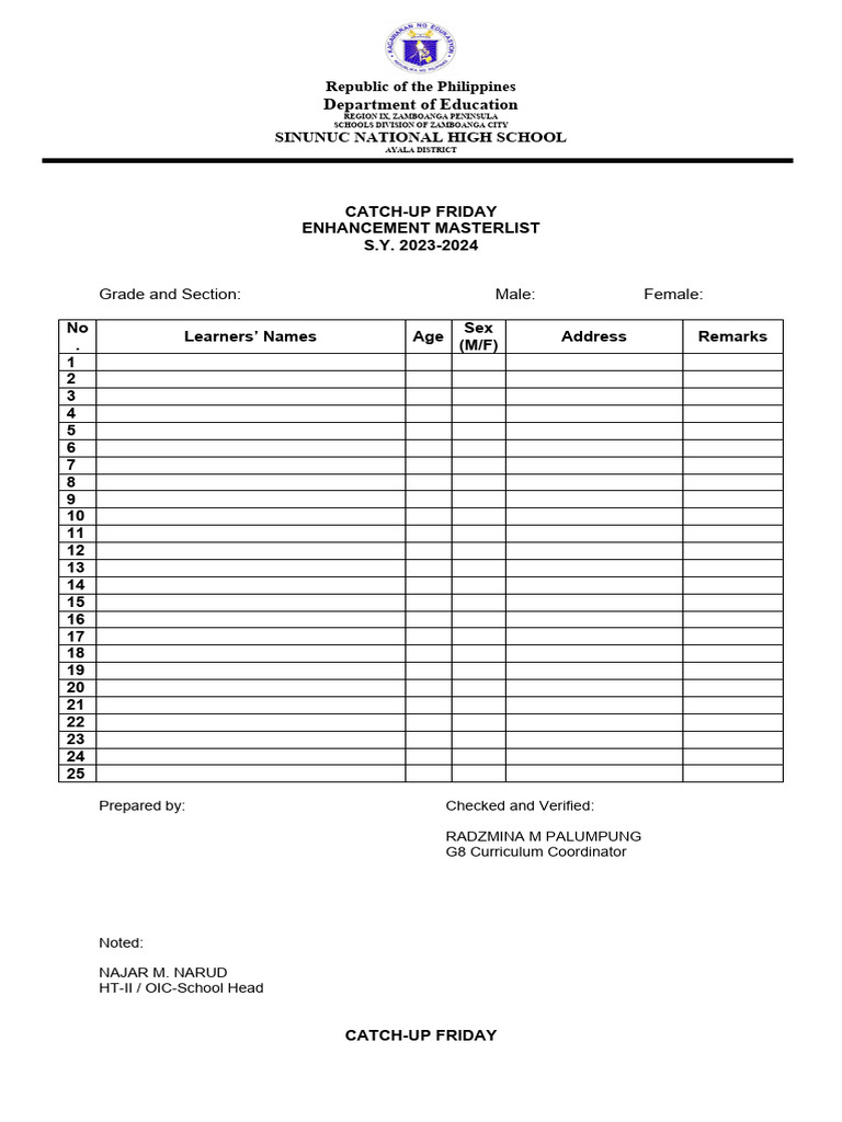 Catch Up Format | PDF