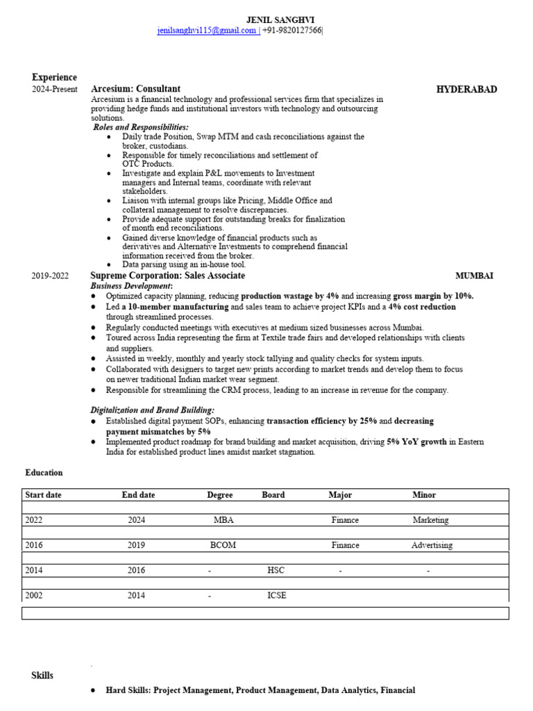 Jenil Sanghvi - CV | PDF | Outsourcing | Business Jenil Sanghvi - CV | PDF | Outsourcing | Business