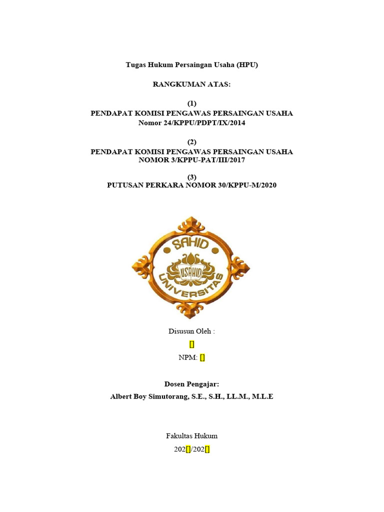 Contoh Tugas Merangkum Penilaian Dan Putusan KPPU Dalam Perkara Merger ...