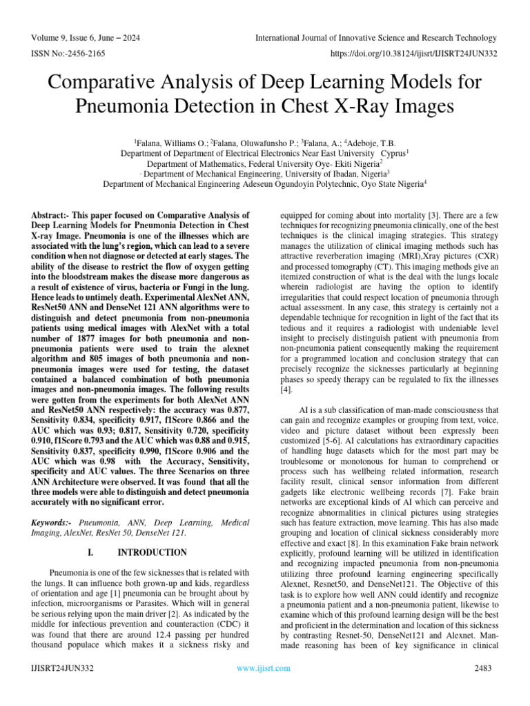 Comparative Analysis of Deep Learning Models for Pneumonia Detection in Chest X-Ray Images | PDF ...