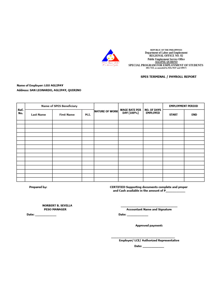 Terminal Report - SPES FORM 6-A | PDF | Unemployment Benefits | Employment
