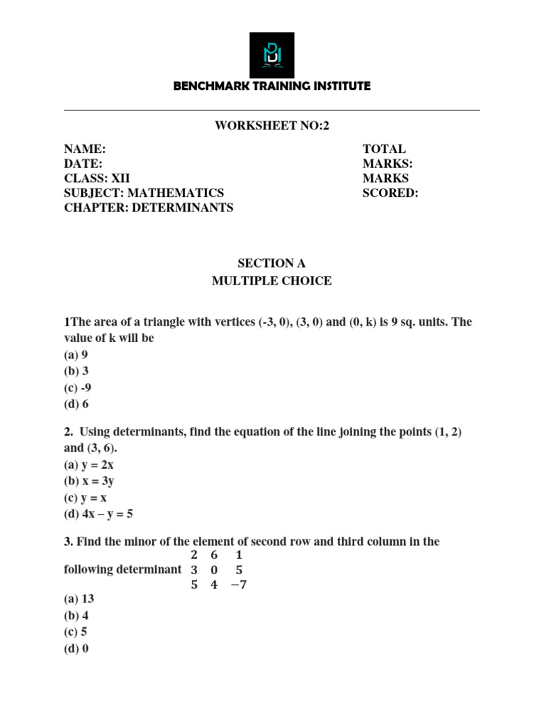 WORKSHEET2 Determinants | PDF | Triangle | Determinant