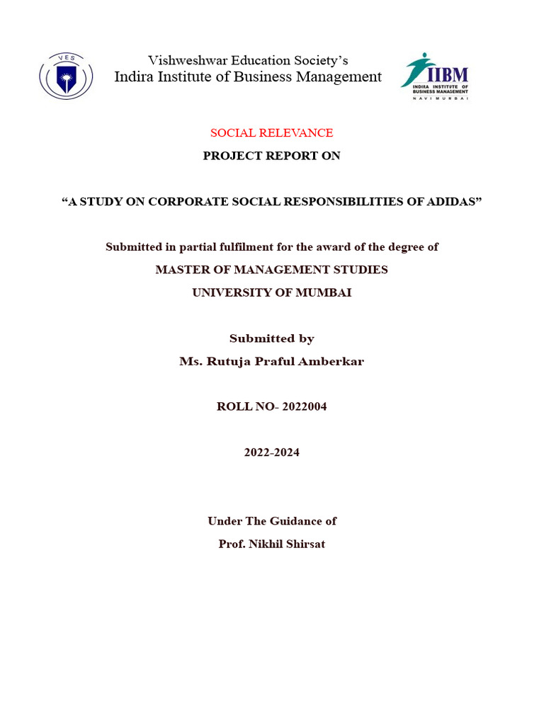 CSR- ADIDAS FINAL | PDF | Corporate Social Responsibility | Sustainability