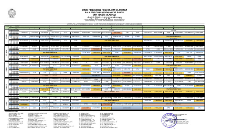 Jadwal Pelajaran Semester Genap 2022 - 2023 Berlaku Mulai Tanggal 25 Januari 2023 | PDF