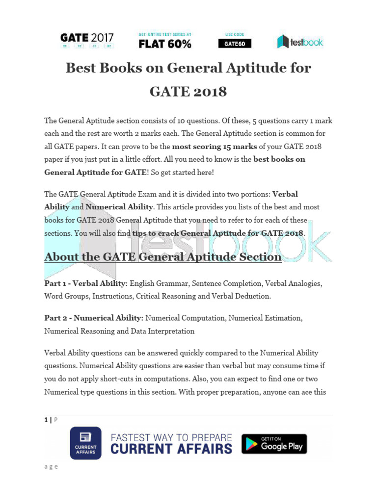 Best General Aptitude Books for GATE | PDF | Learning | Cognition