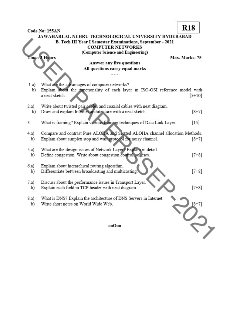 CN PYQs | PDF | Computer Network | Osi Model