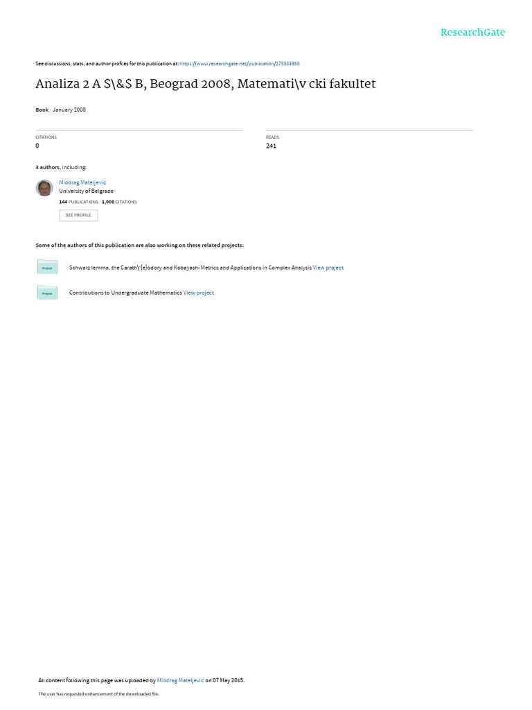 Mateljevic, Jovanovic, Jevtic - Analiza 2 | PDF