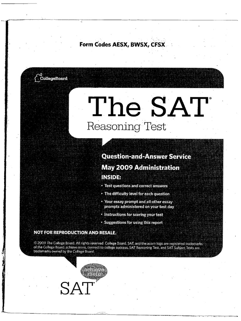 Sat 2009 May Form Codes Aesx BWSX CFSX | PDF