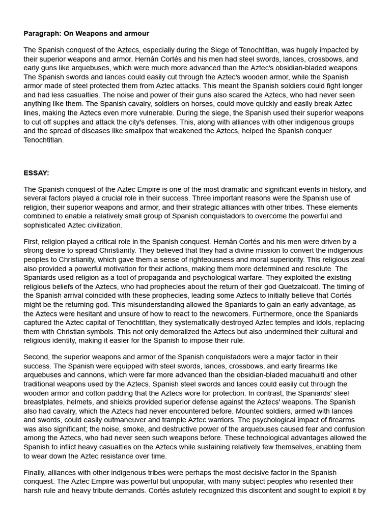 Factors That Helped Spain in Their Con Quest Over The Aztecs ...