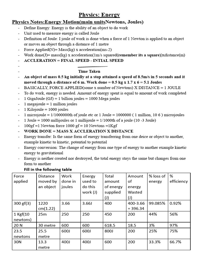 Science_ Physics Notes | PDF | Potential Energy | Kinetic Energy