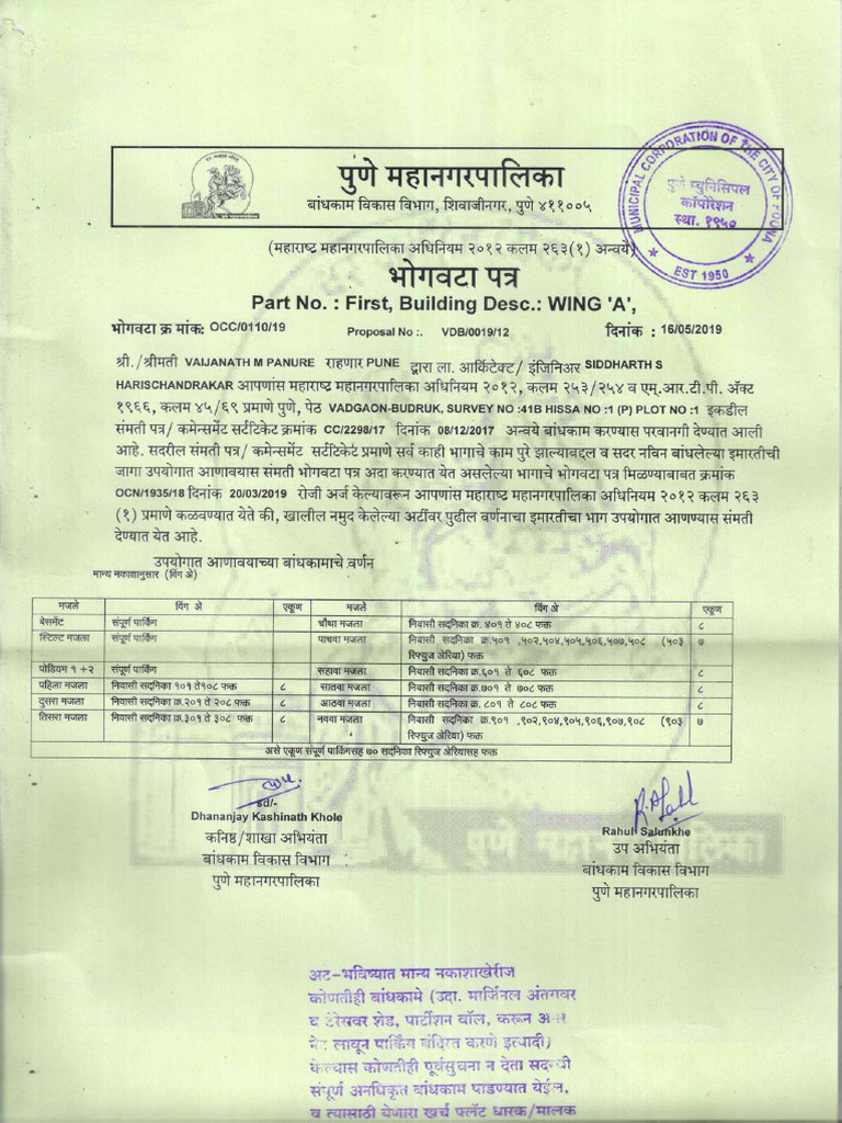 1 Occupancy Certificate - Completion Certificate - Architect's ...