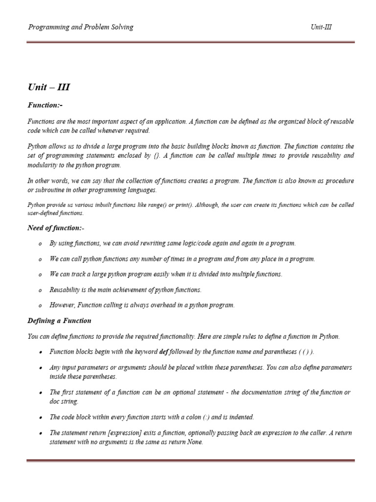 Pps Unit-3 | PDF | Anonymous Function | Parameter (Computer Programming) Pps Unit-3 | PDF | Anonymous Function | Parameter (Computer Programming)