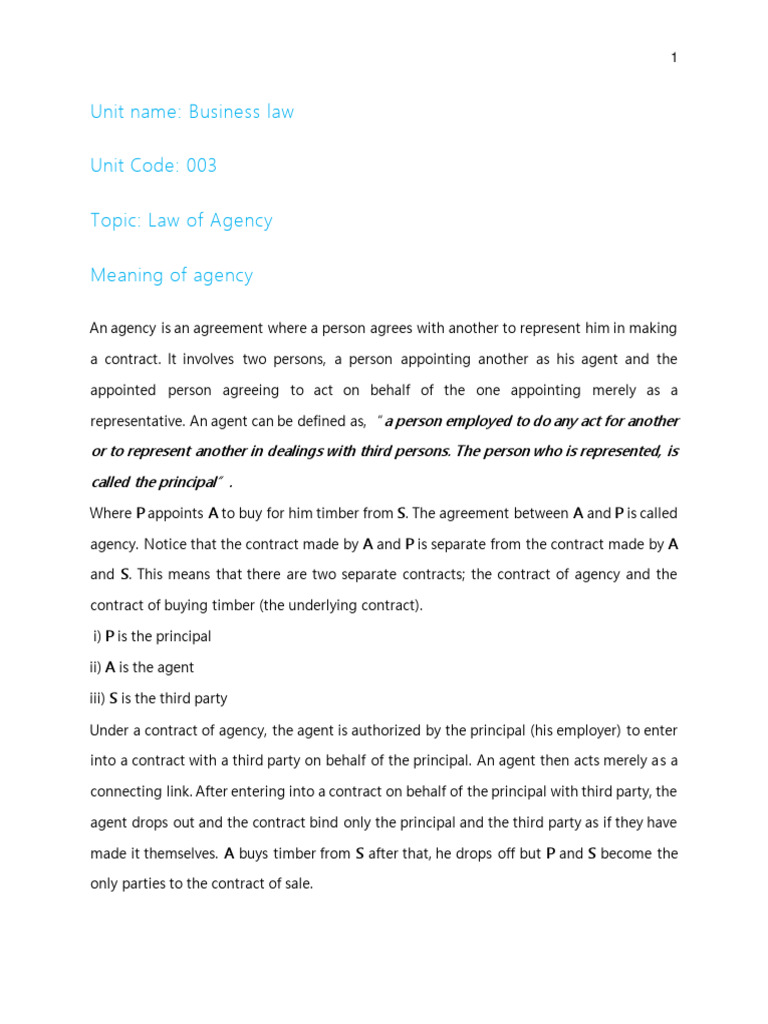 Modified Law of Agency For CHRP | PDF | Law Of Agency | Legal Liability