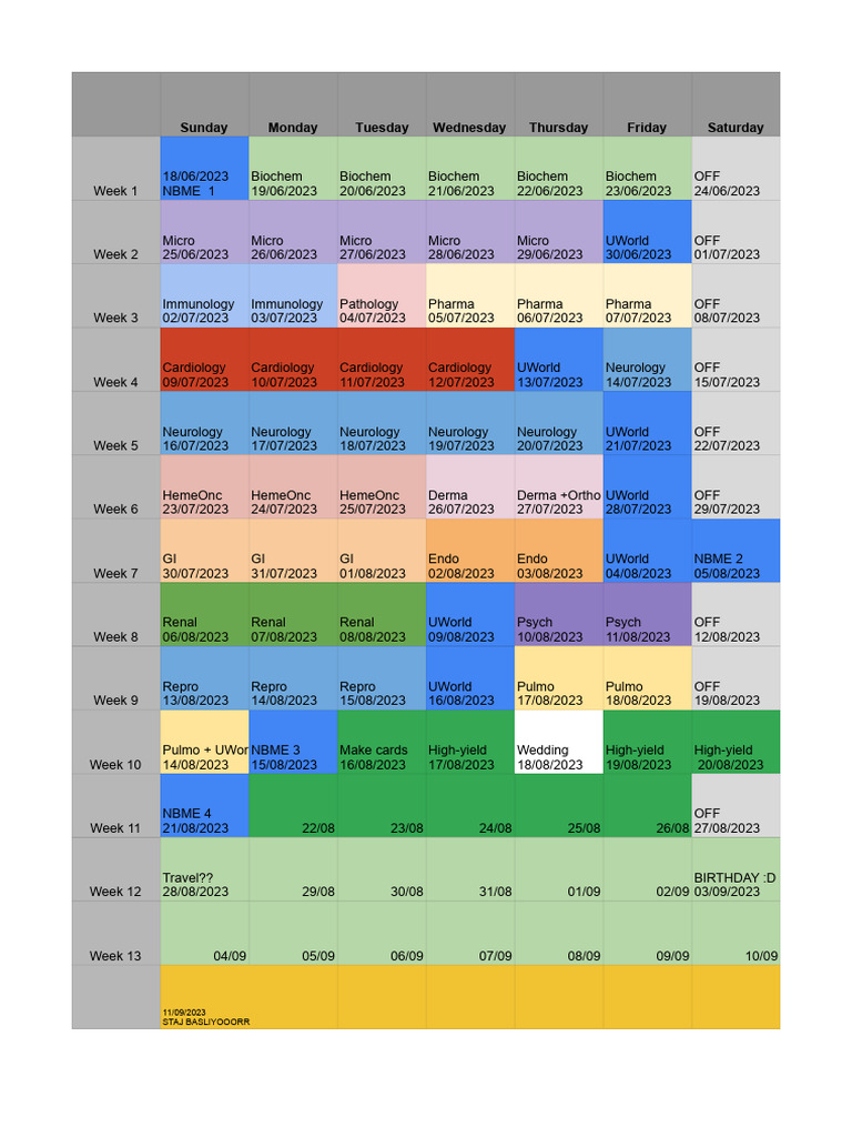 Basic Step 1 Schedule - Copy of Sheet1 | PDF