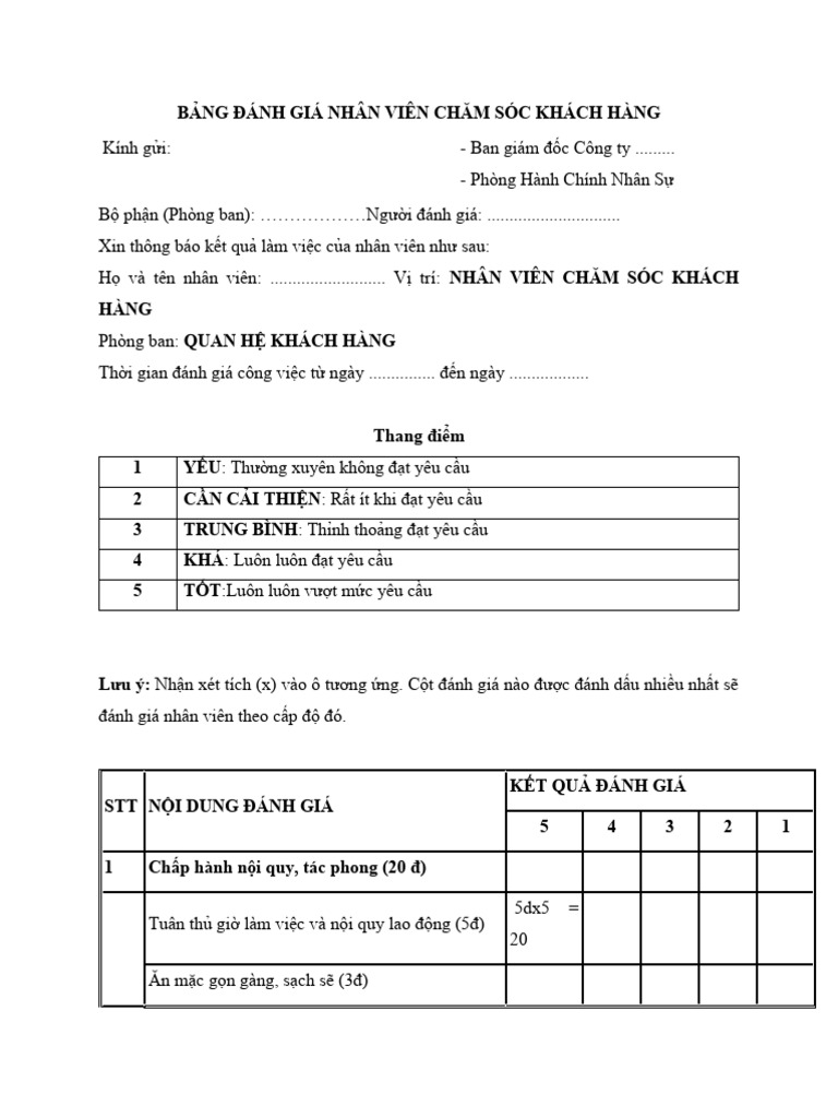 Đánh Giá Nhân Viên CSKH | PDF