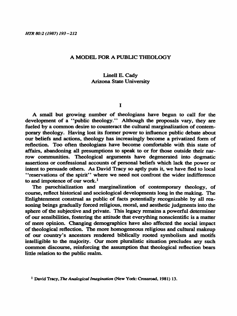 A Model For A Public Theology | PDF | Theology | Reason
