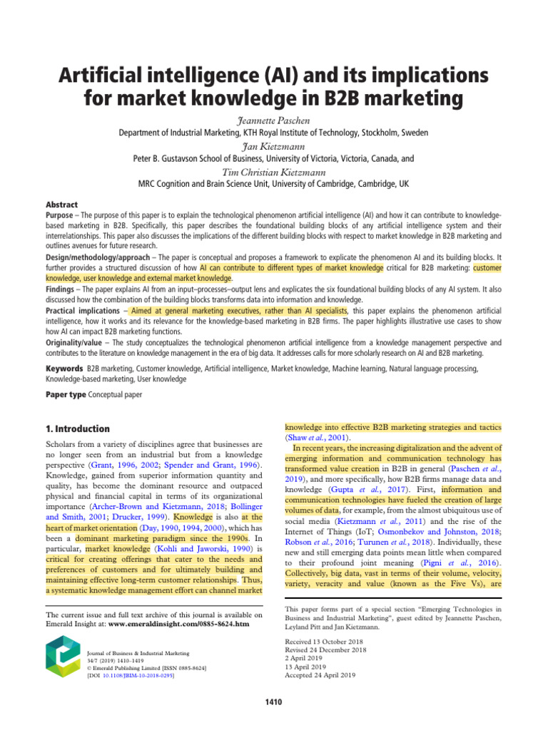 AI and Its Implications For Market Knowledge in b2b Marketing | PDF | Artificial Intelligence ...