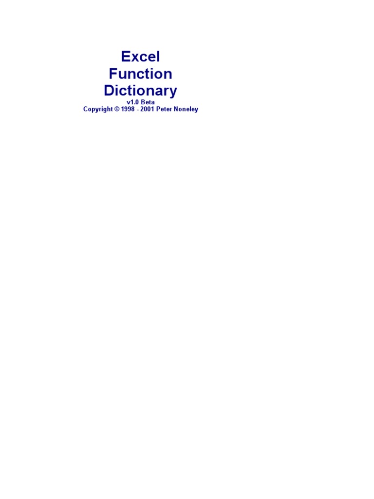 Excel Functions Dictionary | PDF | Microsoft Excel | Numbers