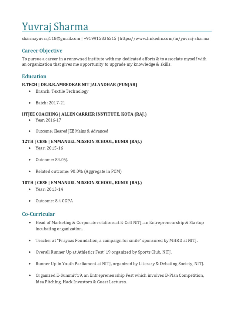Yuvraj Sharma's CV | PDF | Business