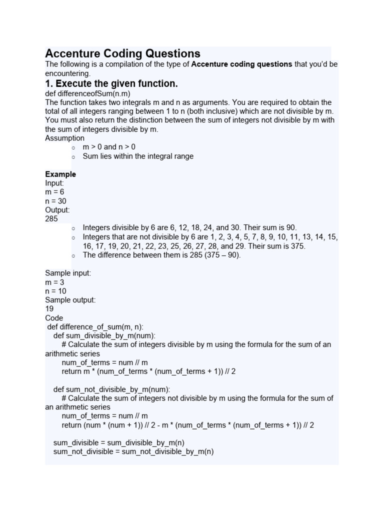Accenture Coding Questions | PDF | Summation | String (Computer Science) Accenture Coding Questions | PDF | Summation | String (Computer Science)