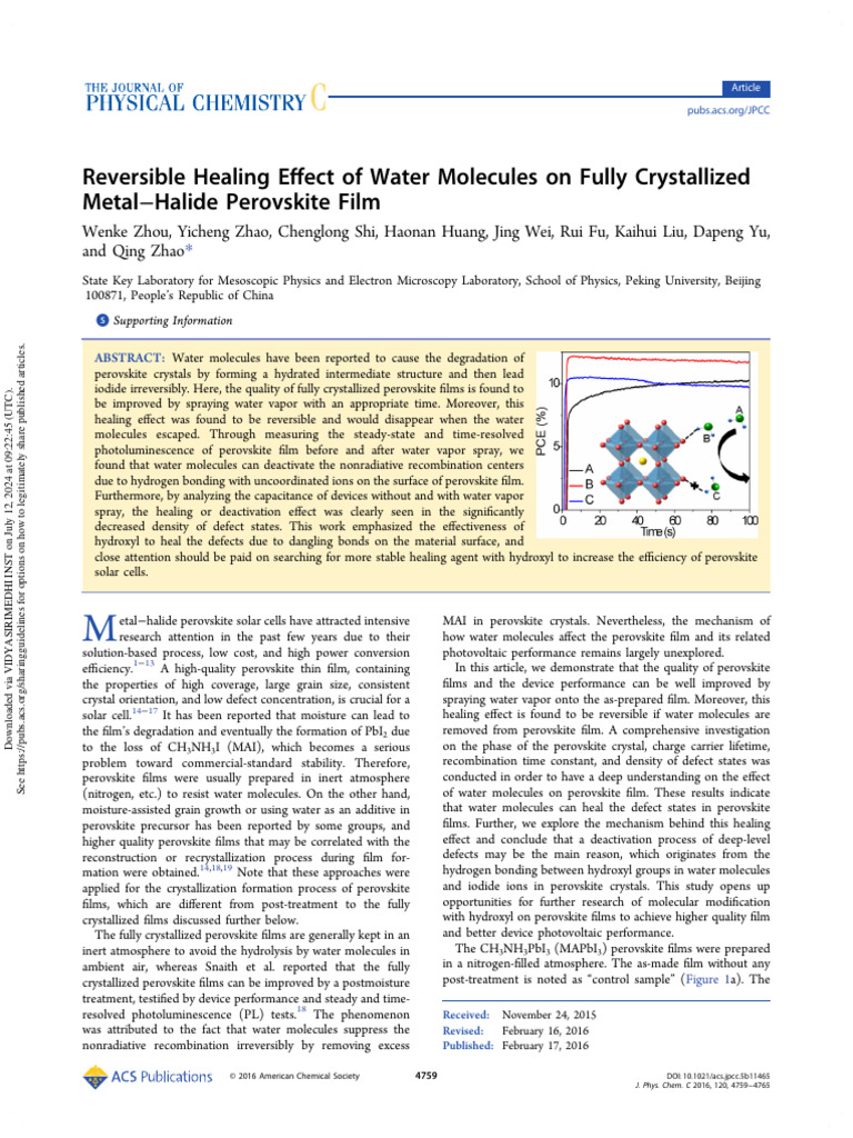 Zhou Et Al 2016 Reversible Healing Effect of Water Molecules On Fully ...