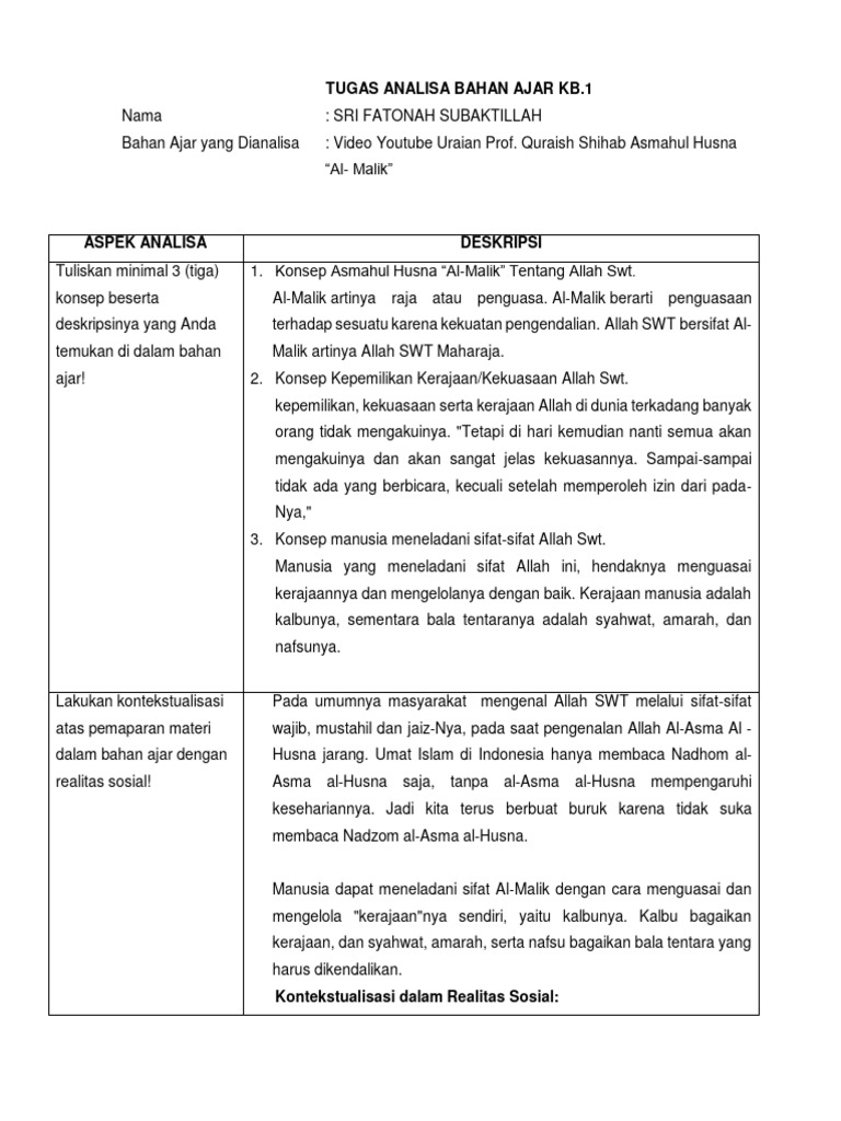 Tugas Analisa Bahan Ajar KB.1-4 | PDF | Agama & Spiritualitas