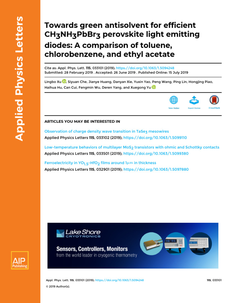 Towards Green Antisolvent For Efficient | PDF | Light Emitting Diode ...