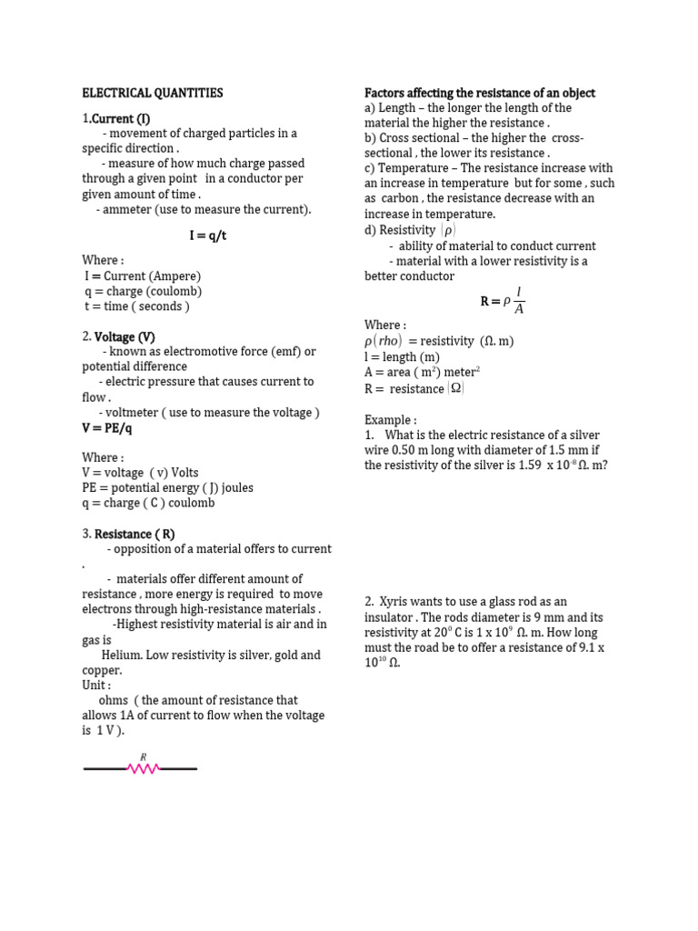 Electrical Quantities | PDF | Electrical Resistance And Conductance | Series And Parallel Circuits