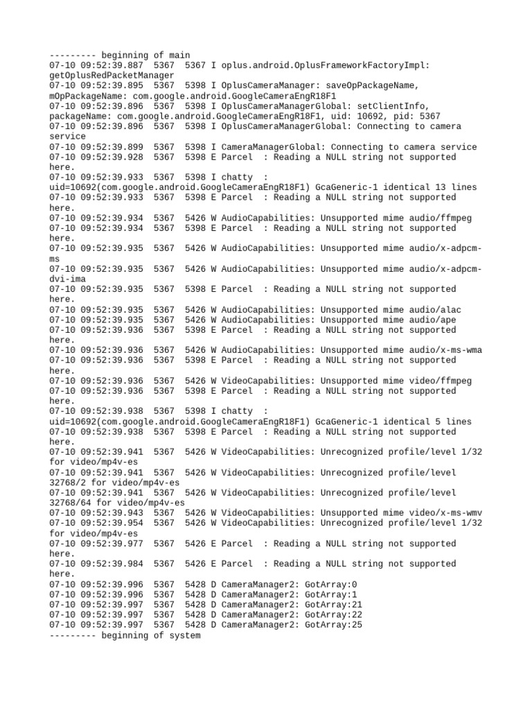 Camera Debugging Logs | PDF | Computing | Computer Programming