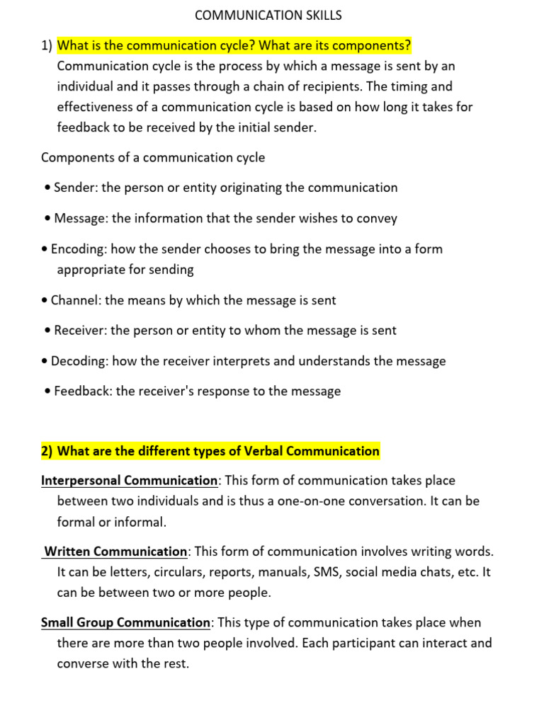 Communication Skills - Notes | PDF | Communication | Subject (Grammar)