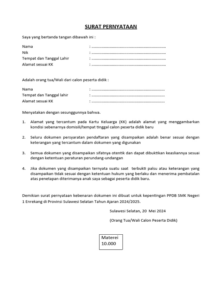Surat Pernyataan (PPDB) | PDF