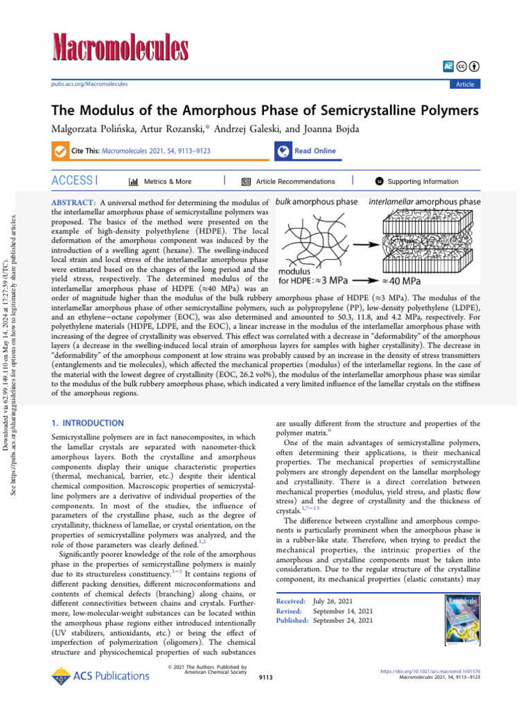 Polińska Et Al 2021 The Modulus of The Amorphous Phase of ...