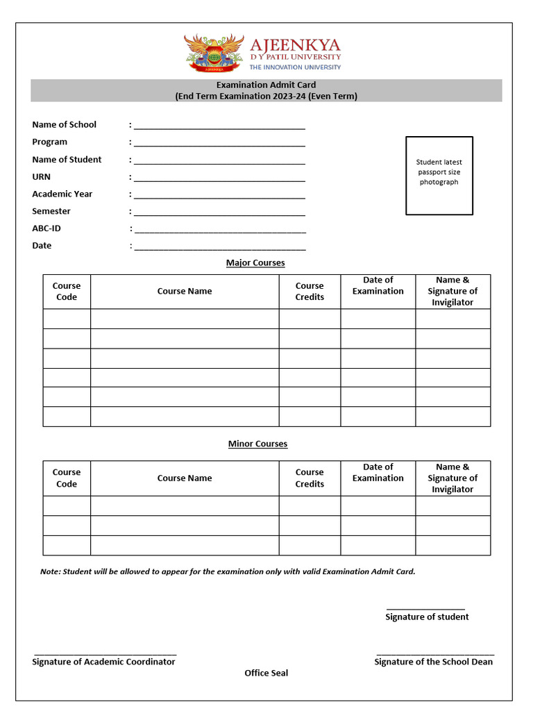 ADYPU Examination Admit Card | PDF | Business | Finance & Money Management