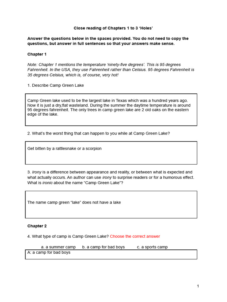 Holes Chapter 1-3 | PDF