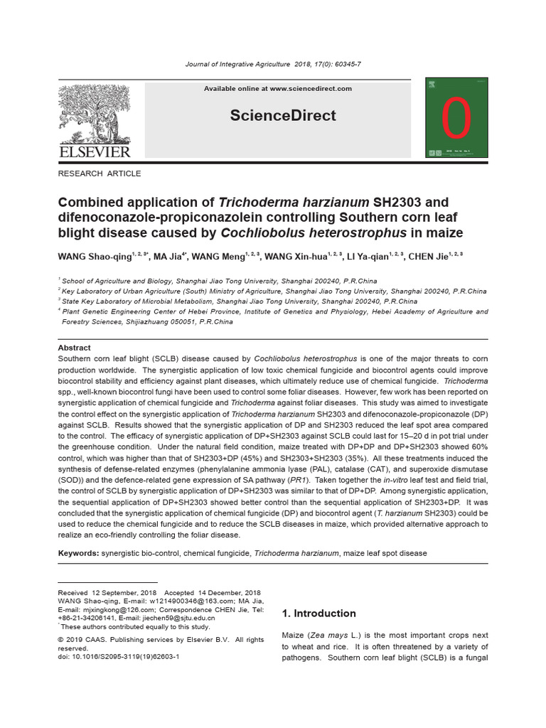 03 Combined application of Trichoderma harzianum SH2303 and difenoconazole-propiconazolein ...