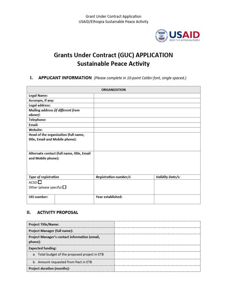 Project GUC Application Form | PDF | United States Agency For ...